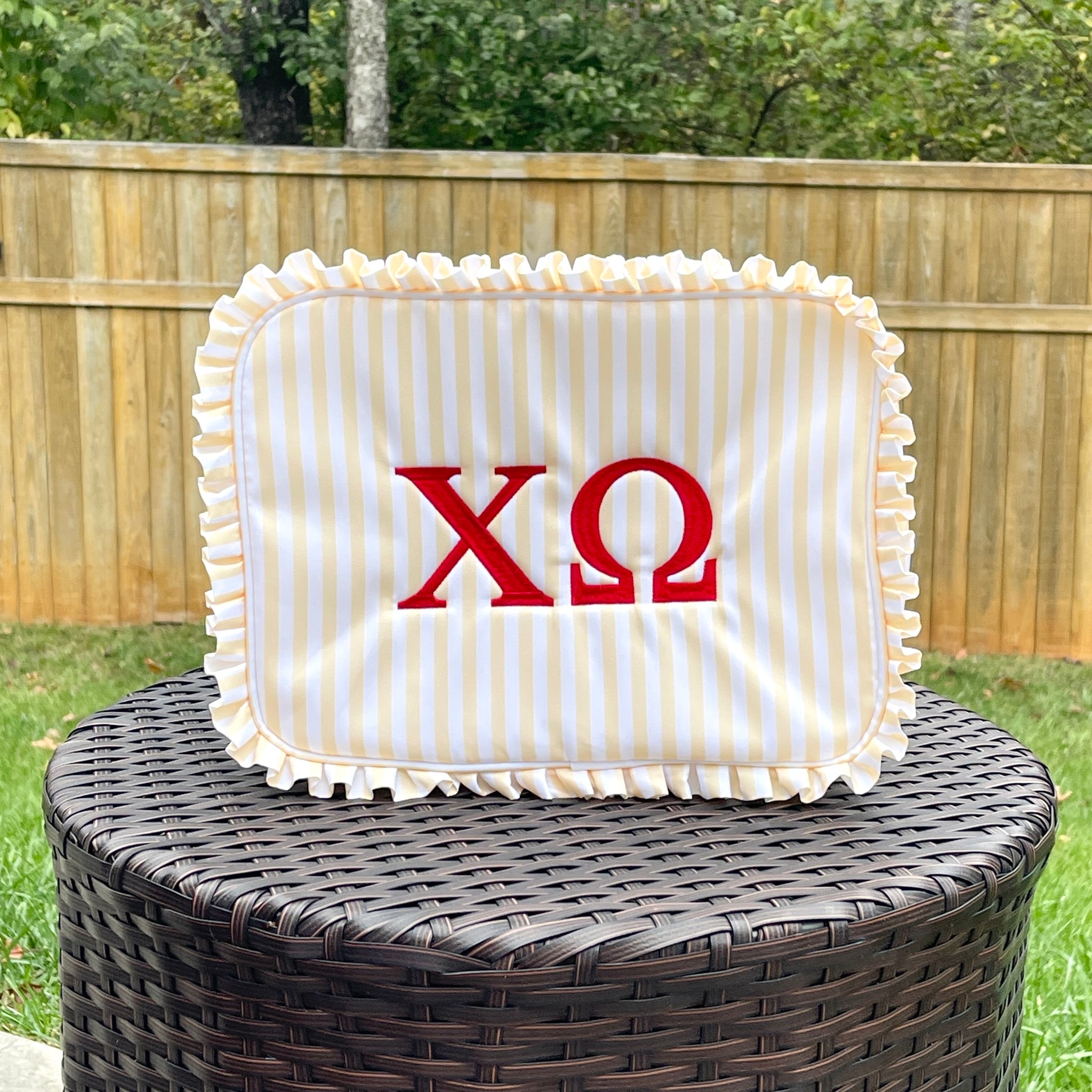 Chi Omega Yellow Ruffle Cosmetic Bag – Greek Street